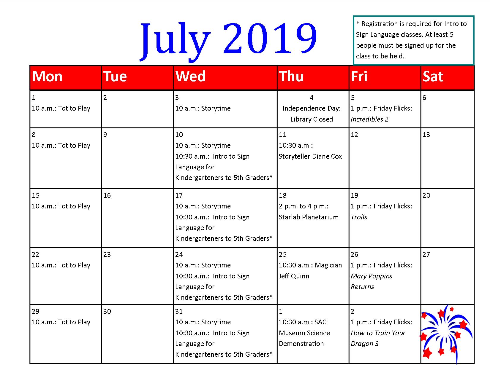July Kids Calendar – Ashland Public Library