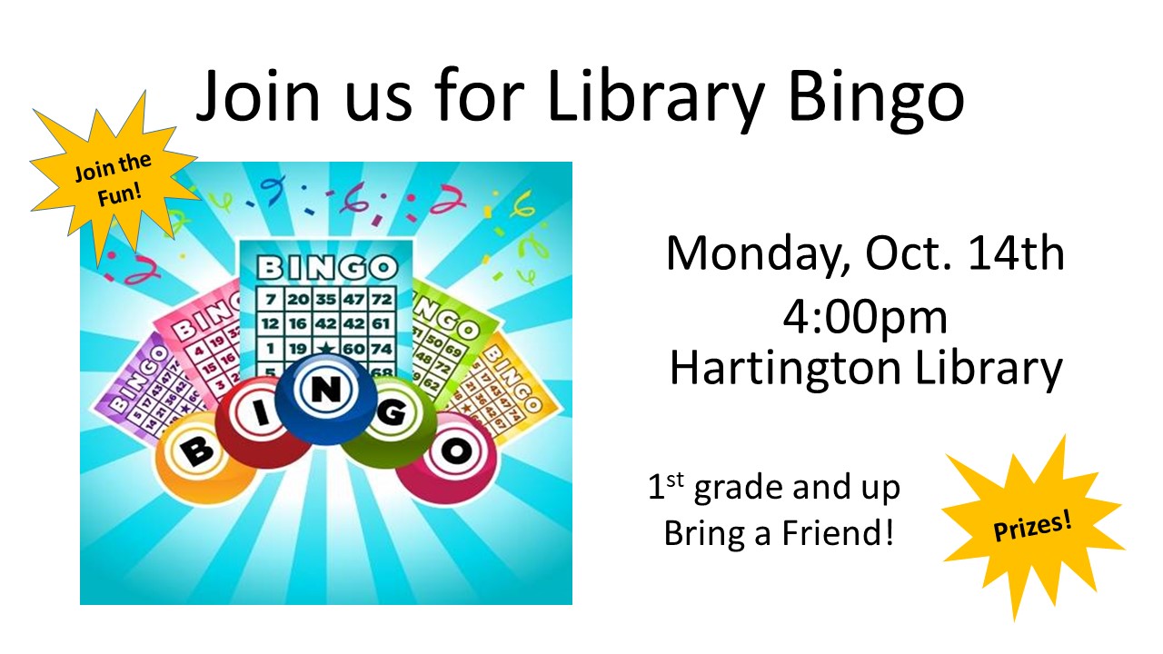 Join us for Bingo afterschool, lots of prizes to be given away ...