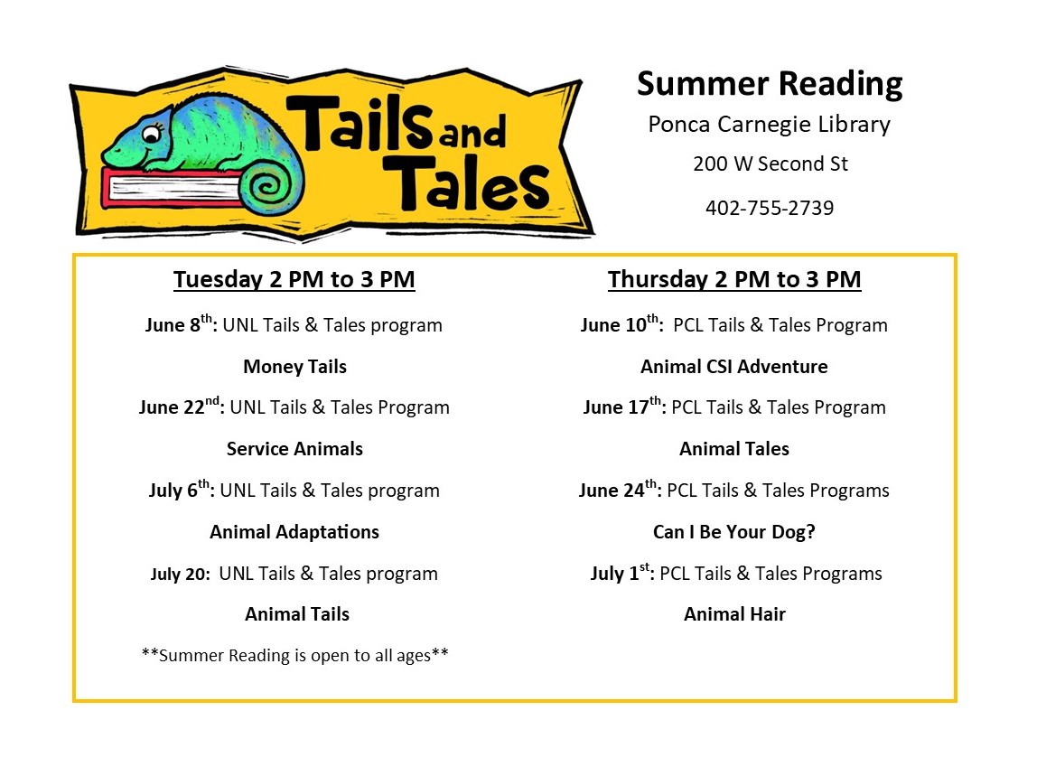 PCL Summer Reading Schedule – PONCA CARNEGIE LIBRARY